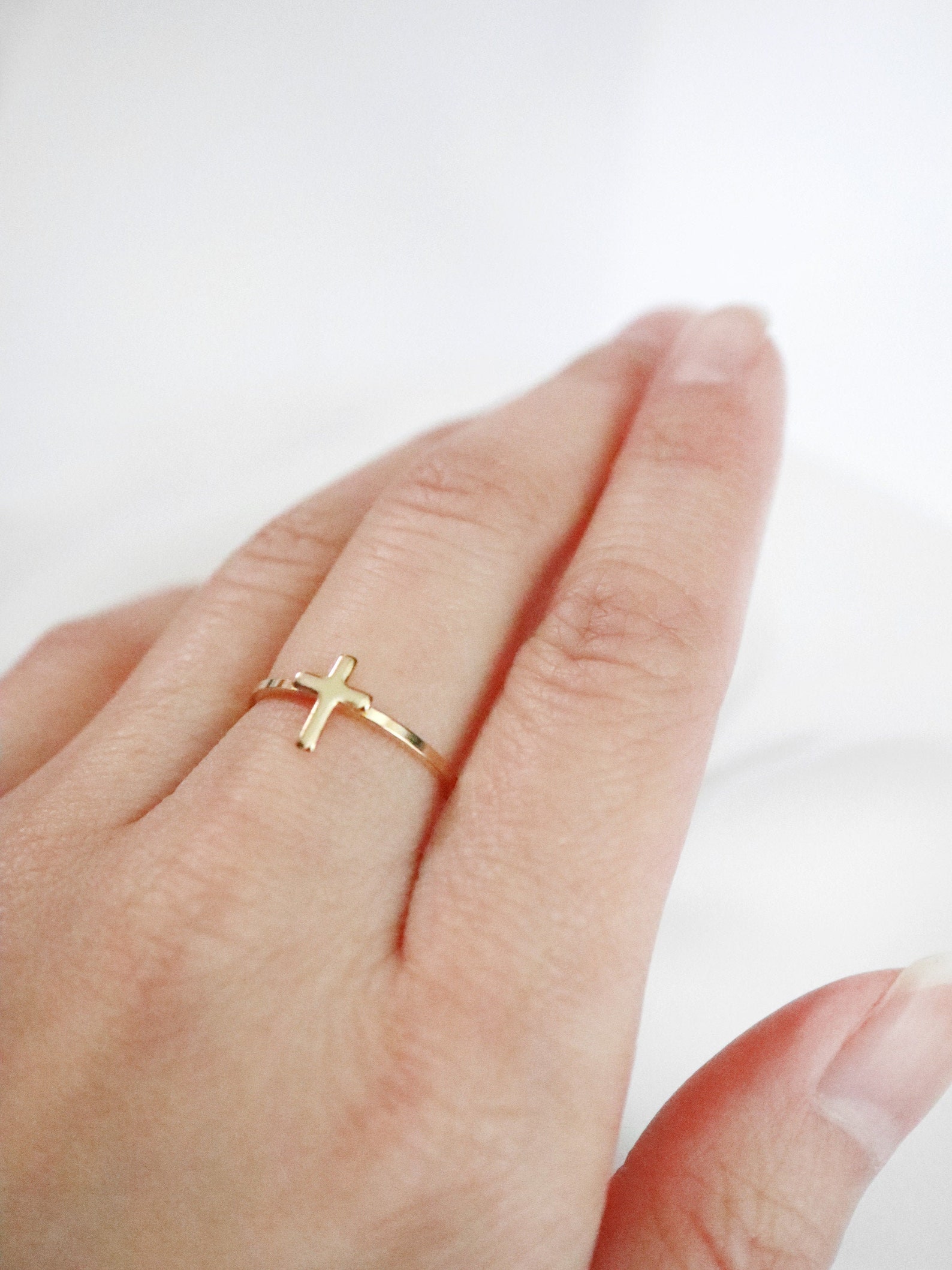 Stackable Cross Ring // Silver or Gold Filled . Thin Cross Ring . Tiny ...