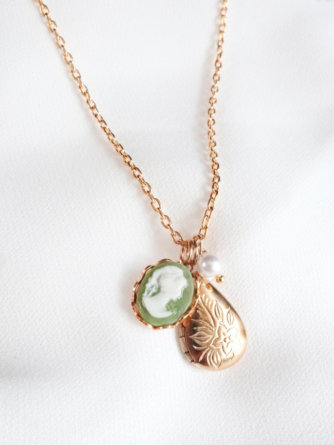 Delicate Locket Necklace (olive Green) . Vintage Inspired Locket ...