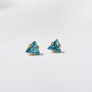 Tiny Blue Topaz Triangle Studs // Sterling Silver or Gold Filled ...