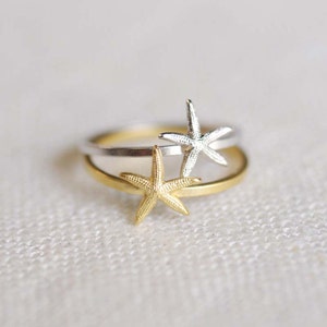 Starfish Stacking Ring // Gold or Silver Starfish Ring . Stackable Starfish Ring Stack. Star ...