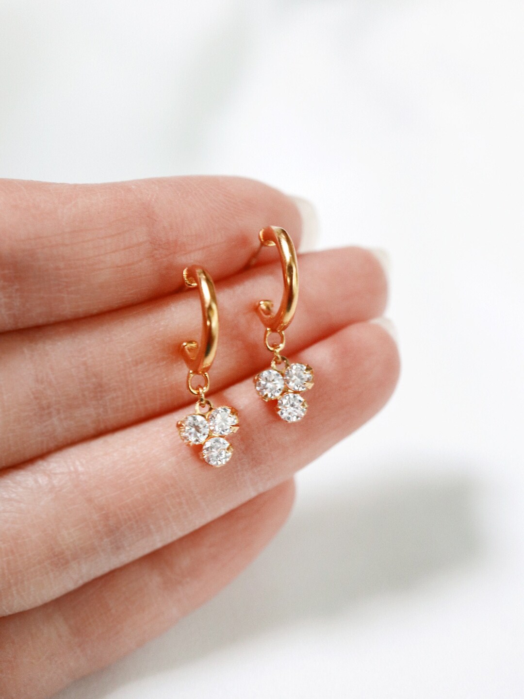 Cz Trefoil Charm Hoop Studs // Vermeil or Sterling Silver . Gold Charm ...