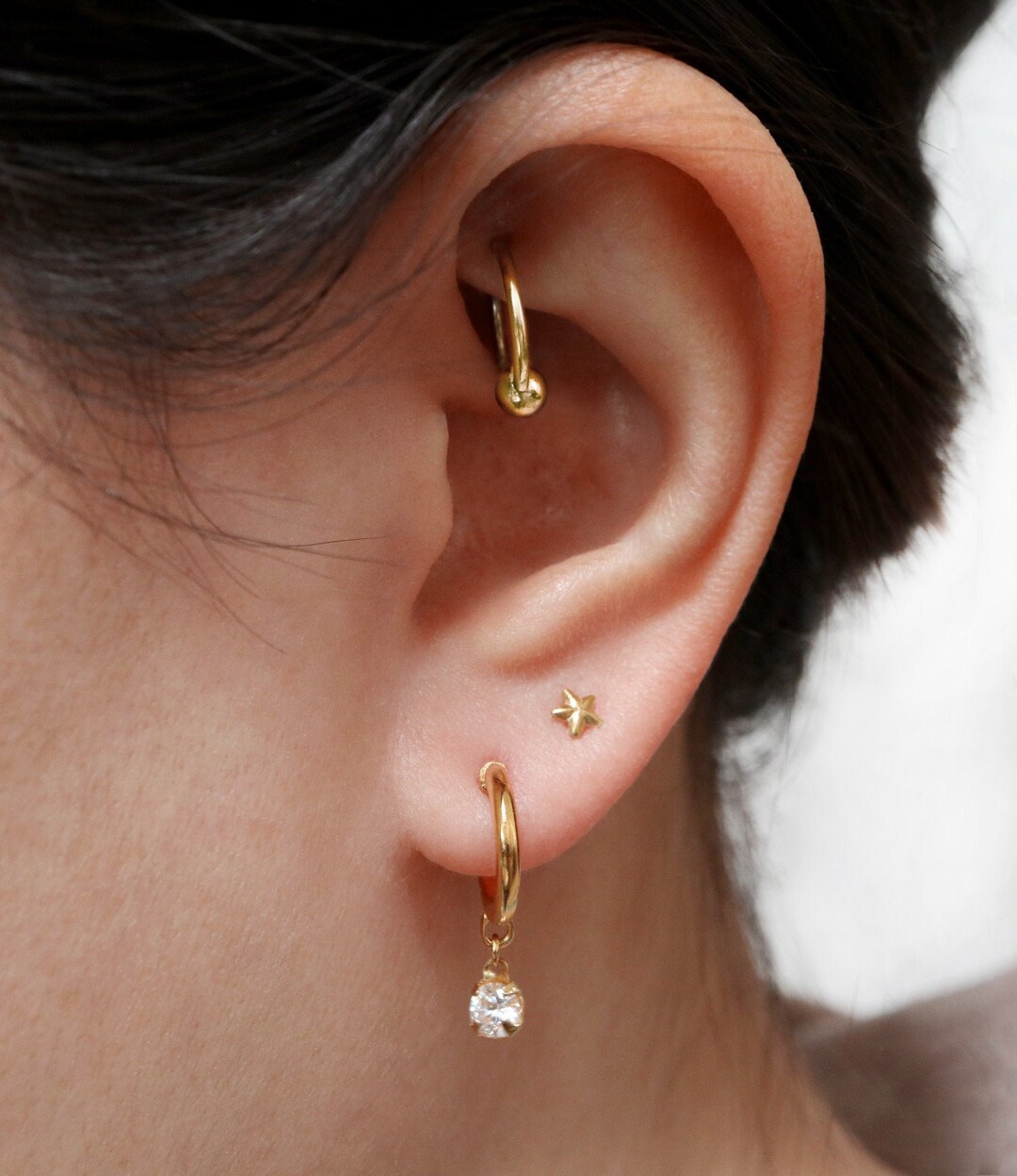 Crystal Charm Hoops // Vermeil or Sterling Silver . Gold Charm Earrings ...