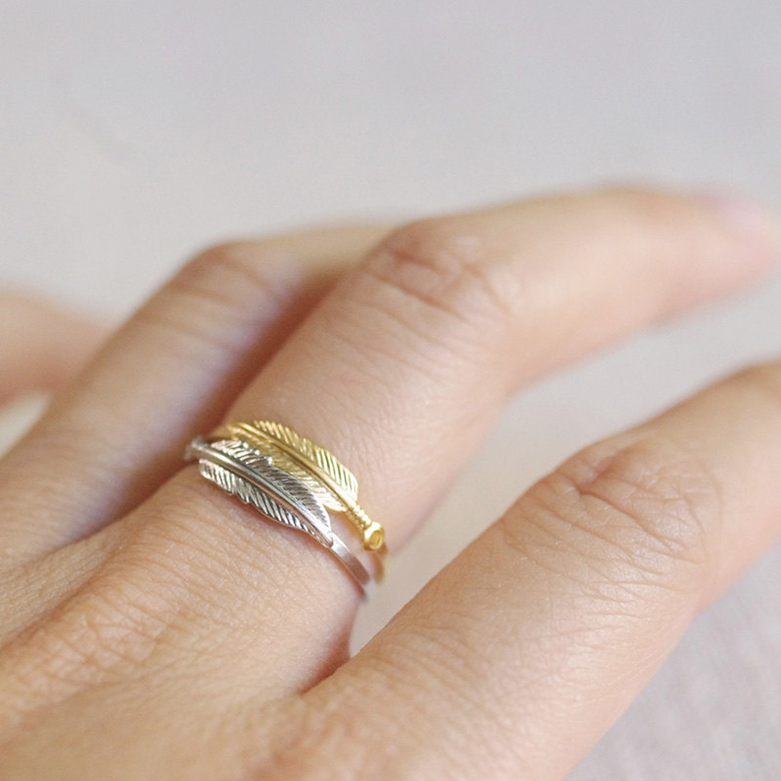 Dainty Feather Ring // Silver or Gold Filled . Bohemian Feather Ring ...