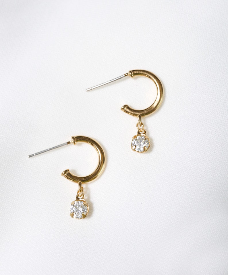 Crystal Charm Hoops // Vermeil or Sterling Silver . Gold Charm - Etsy