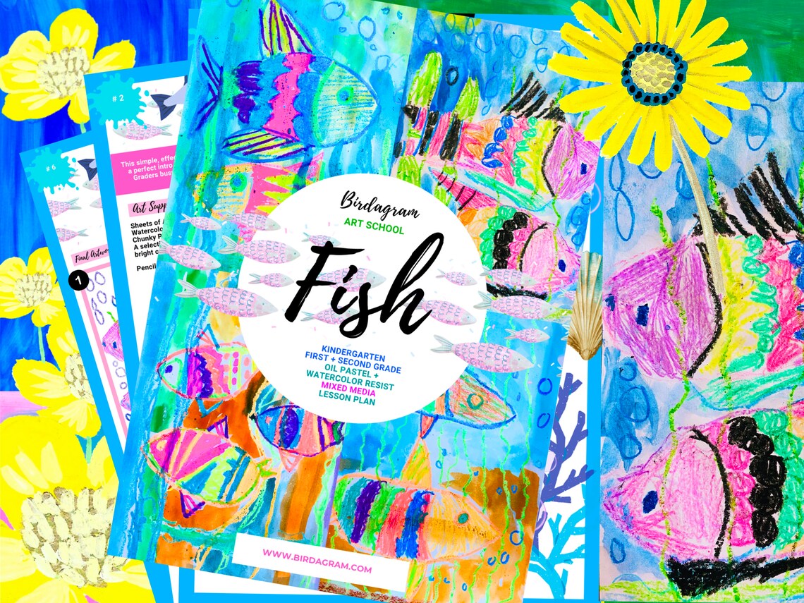 Kindergarten Art Lesson Plan | Fish | Mixed Media Watercolor and Oil ...