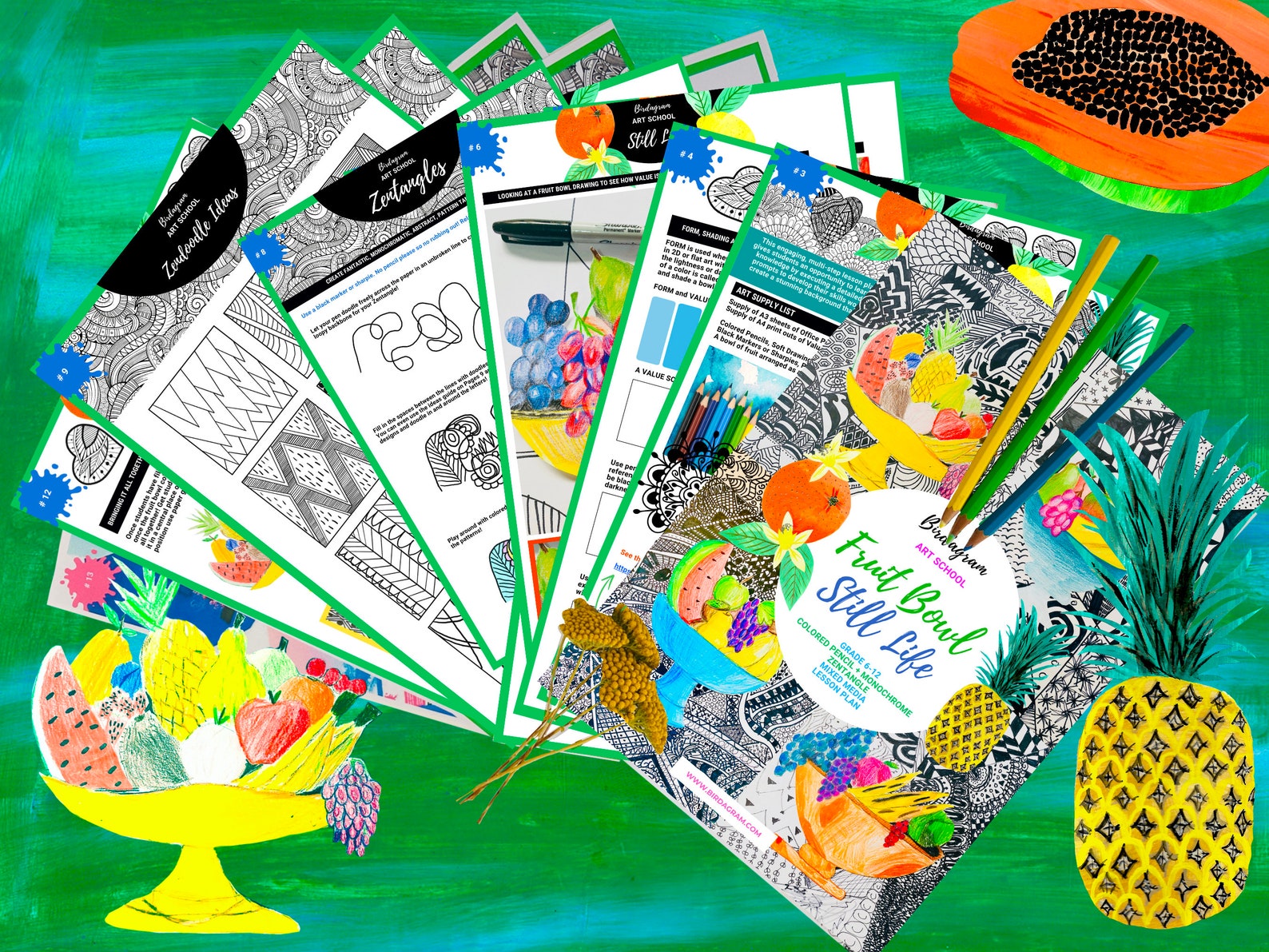 Digital Download Zentangle and Fruit Still Life Art Lesson Plan Grades ...