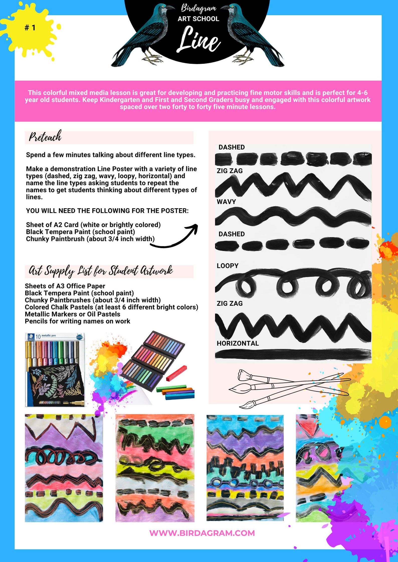 Kindergarten Art Lesson Plan | Elements of Art | Mixed Media Line and ...