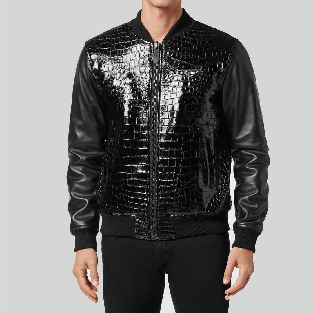 Crocodile Leather Jacket, Racing Jacket, Crocodile Embossed Jacket ...