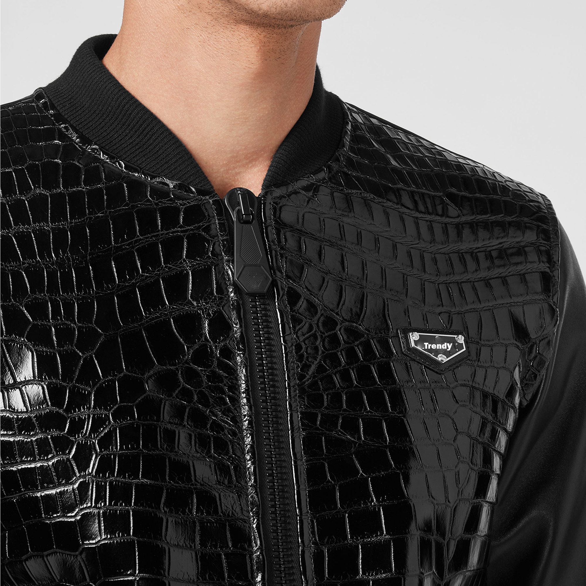 Crocodile Leather Jacket, Racing Jacket, Crocodile Embossed Jacket ...