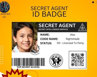 Spy Birthday Party Badge Secret Agent Badge Printable ID Badge Template ...