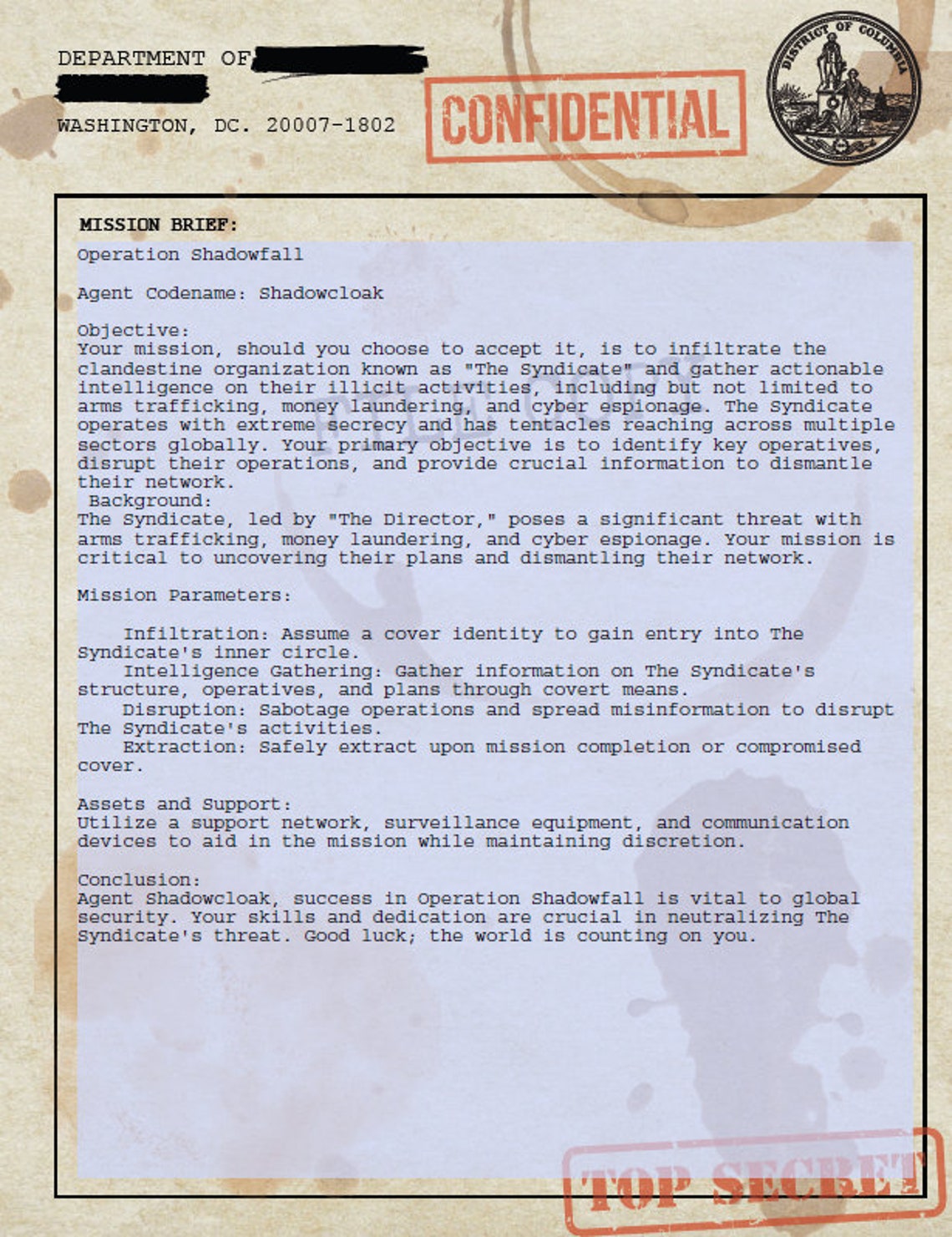 Editable Spy Dossier PDF Template – Customizable Mission Brief (digital Download) - Etsy