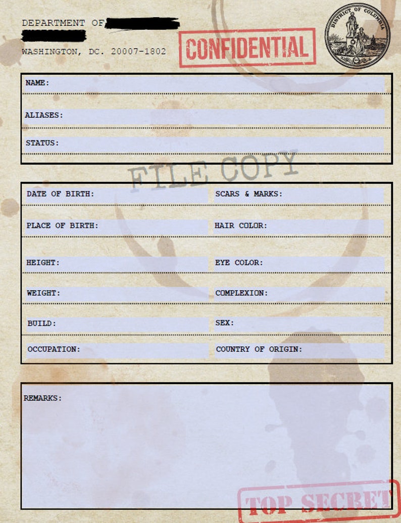 Editable Spy Dossier & Mission Brief PDF Template - Digital Download ...