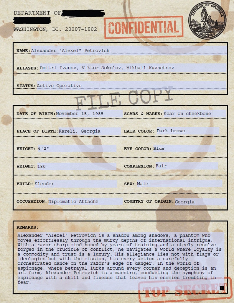 Editable Spy Dossier & Mission Brief PDF Template - Digital Download ...
