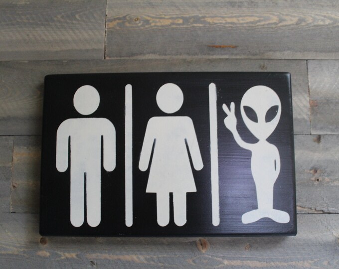 Restroom Sign Male Female Alien Wood Sign Funny Bathroom Sign Alien ...