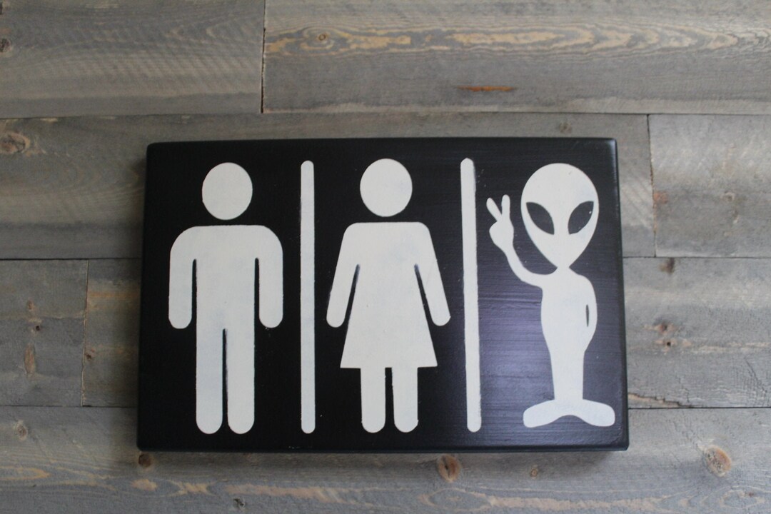 Restroom Sign Male Female Alien Wood Sign Funny Bathroom Sign Alien ...