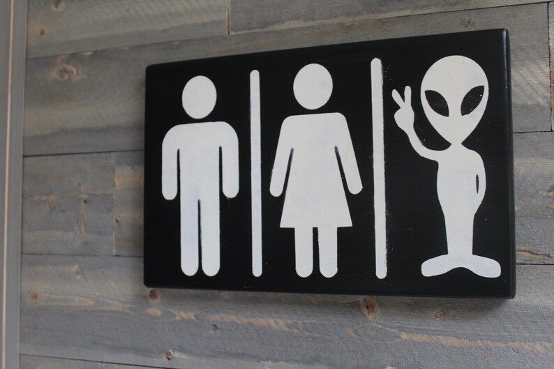 Restroom Sign Male Female Alien Wood Sign Funny Bathroom Sign | Etsy