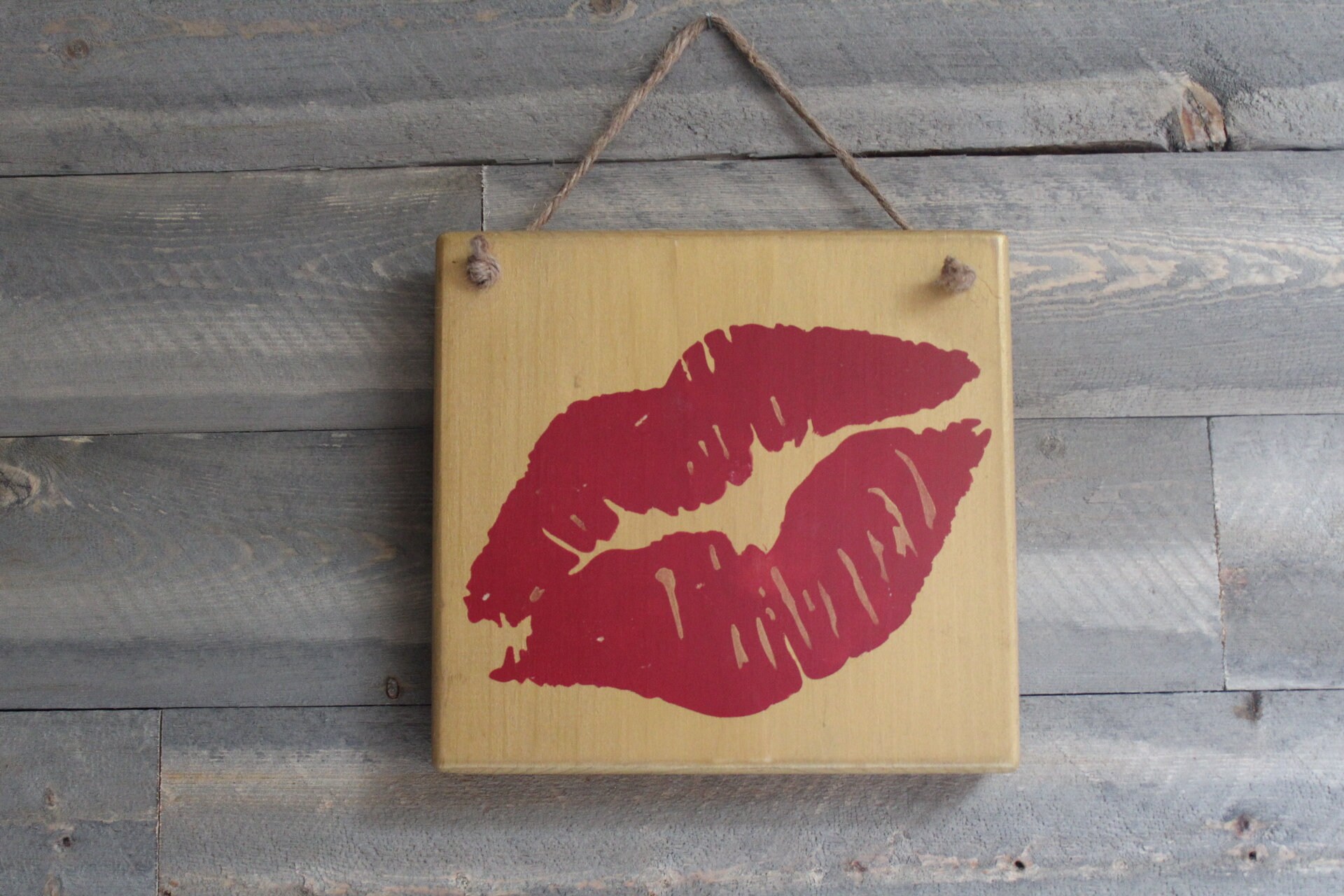 Lips Wood Sign Red Lips a Kiss Sign | Etsy