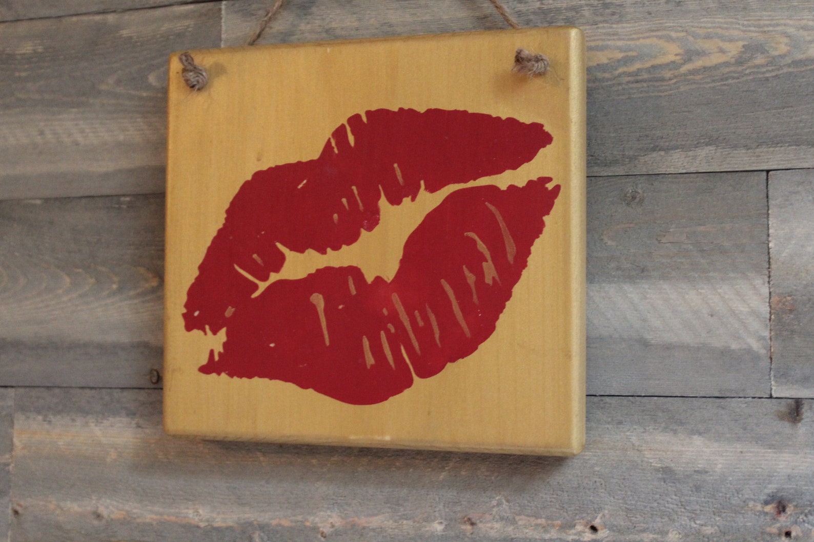 Lips Wood Sign Red Lips a Kiss Sign | Etsy