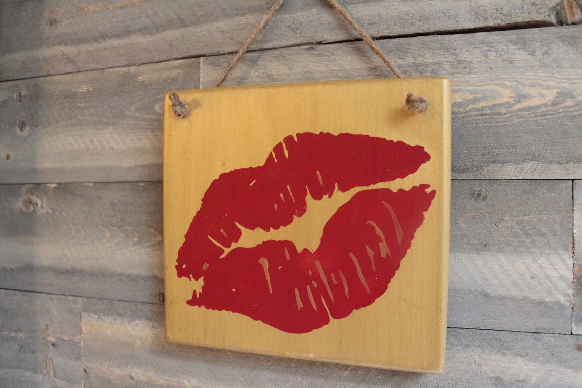 Lips Wood Sign Red Lips a Kiss Sign | Etsy