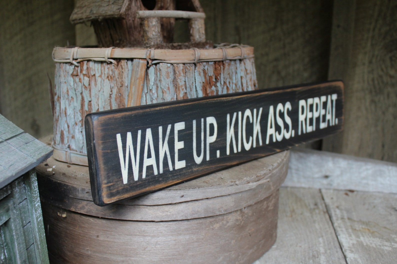 Primitive Wood Sign Wake up Kick Ass Repeat Man Cave Dorm - Etsy Primitive Wood Sign Wake up Kick Ass Repeat Man Cave Dorm - Etsy
