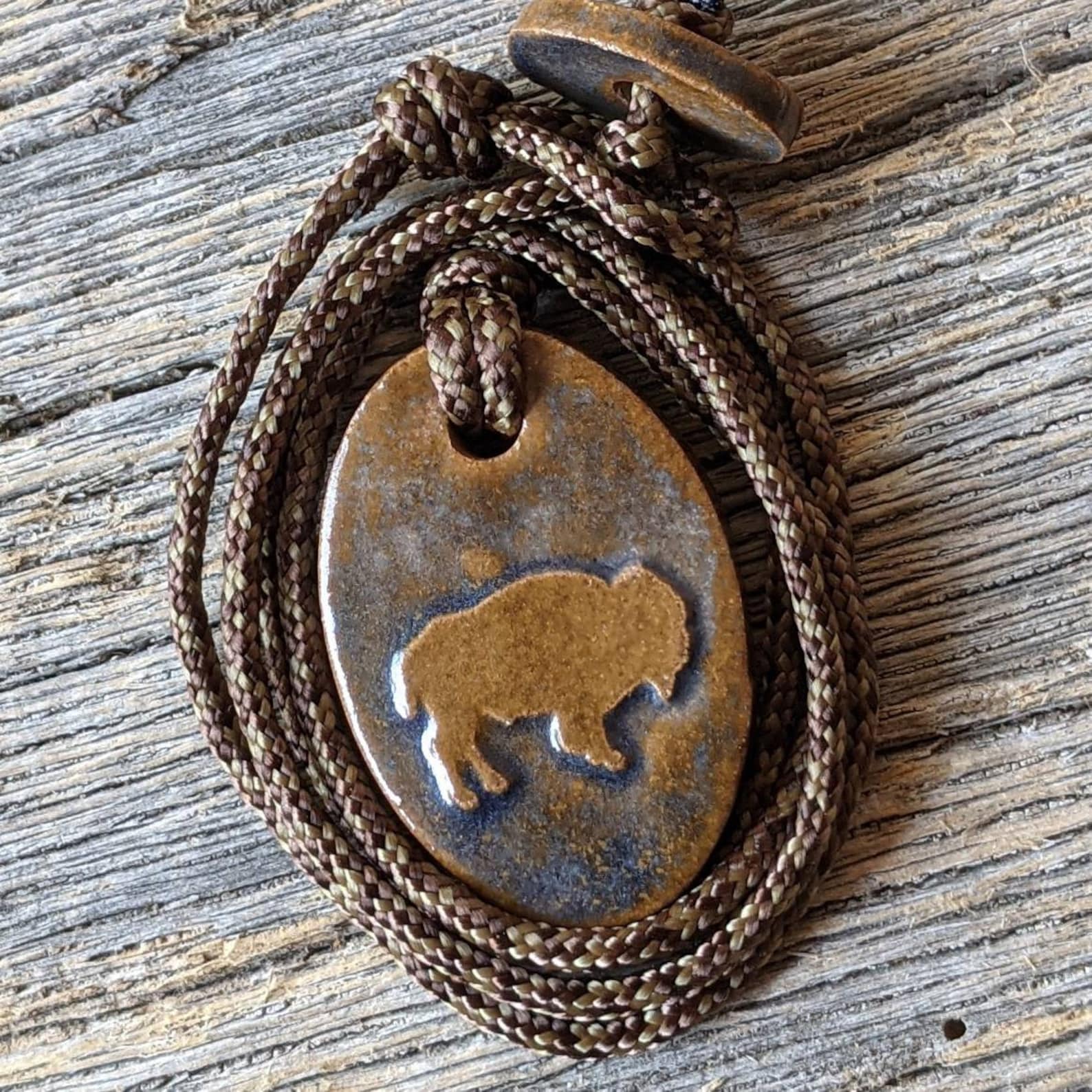 Bison Necklace Buffalo - Wildlife Pendant - Nature Jewelry Stormy Blue ...
