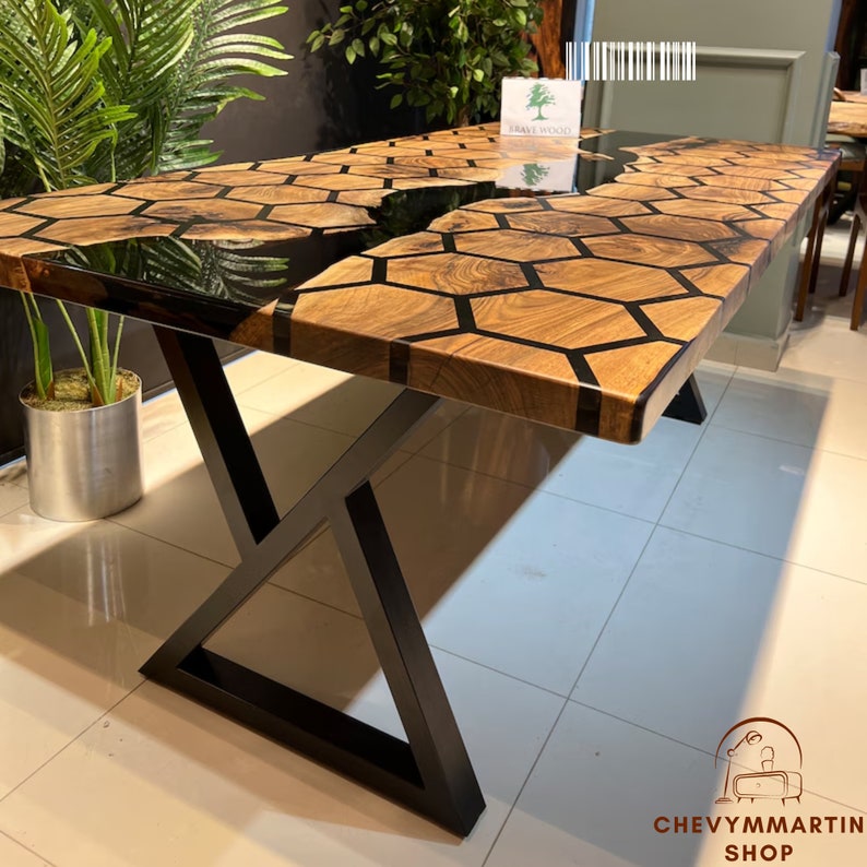 Walnut Dining Room Table, Black Walnut Table, Epoxy Walnut Table, Honeycomb Epoxy Table, and ...