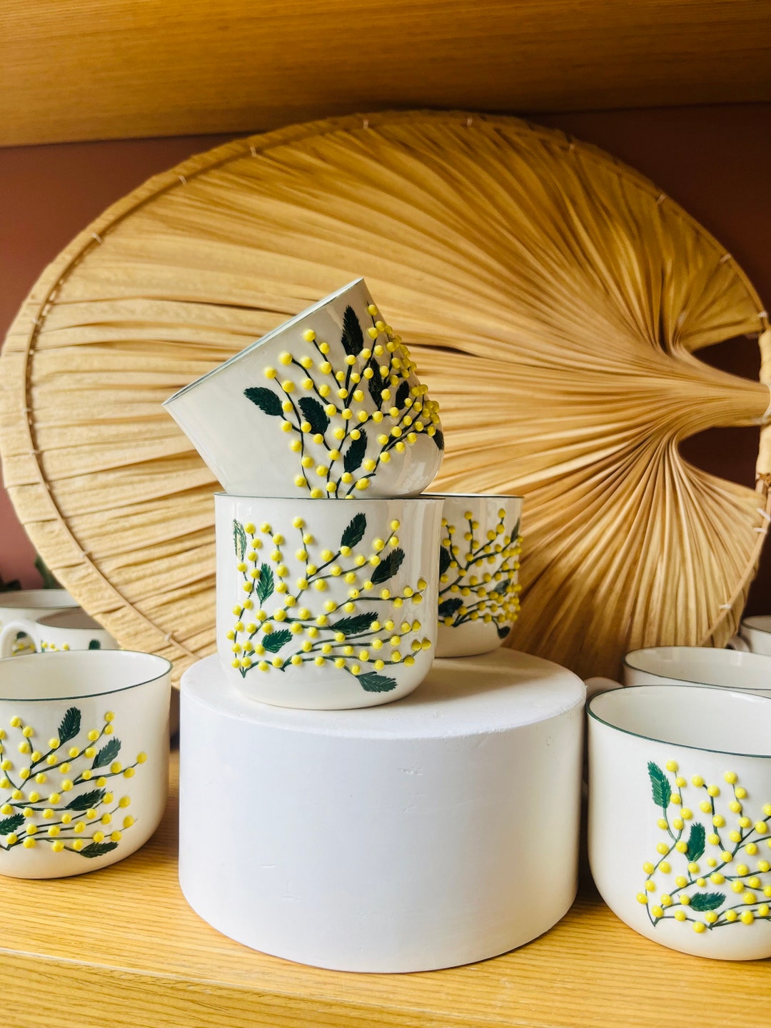 Porcelain Coffee Cup 7 Oz Mimosa Tree Handless Mug Modern Coffee Mug ...