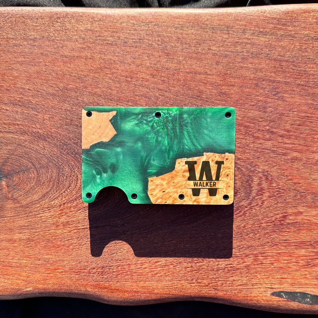 Green Minimalist Wallet Resin Custom Wallet RFID Groomsmen Gift Husband ...