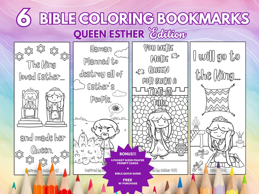 Queen Esther Bible Coloring Bookmarks, Sunday School Activity ...
