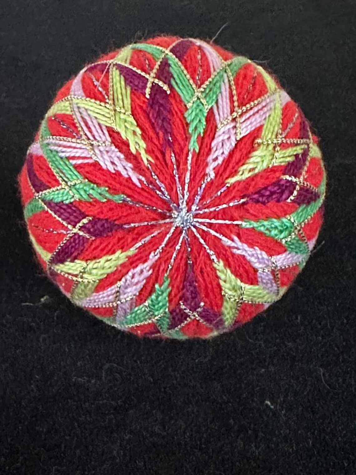 Authentic Handcrafted Japanese Temari: Geometric Green & Purple on a ...