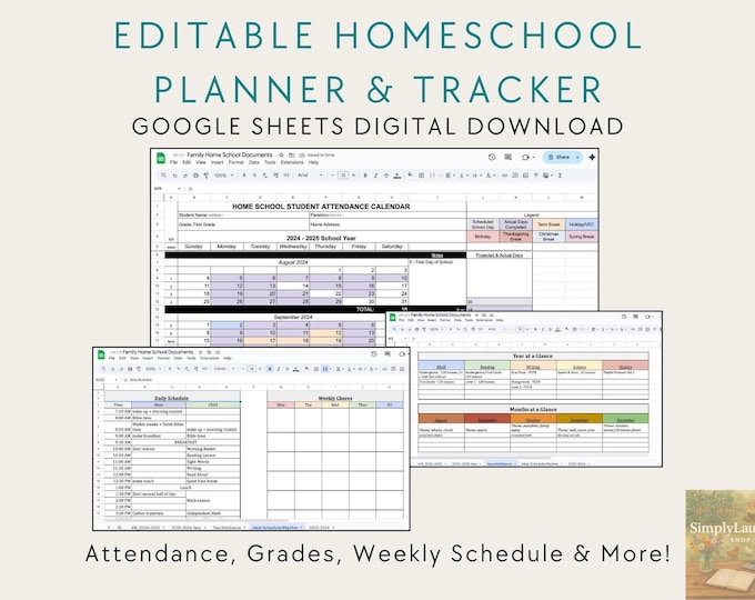 Editable Homeschool Planner & Tracker | Google Sheets Digital Download ...