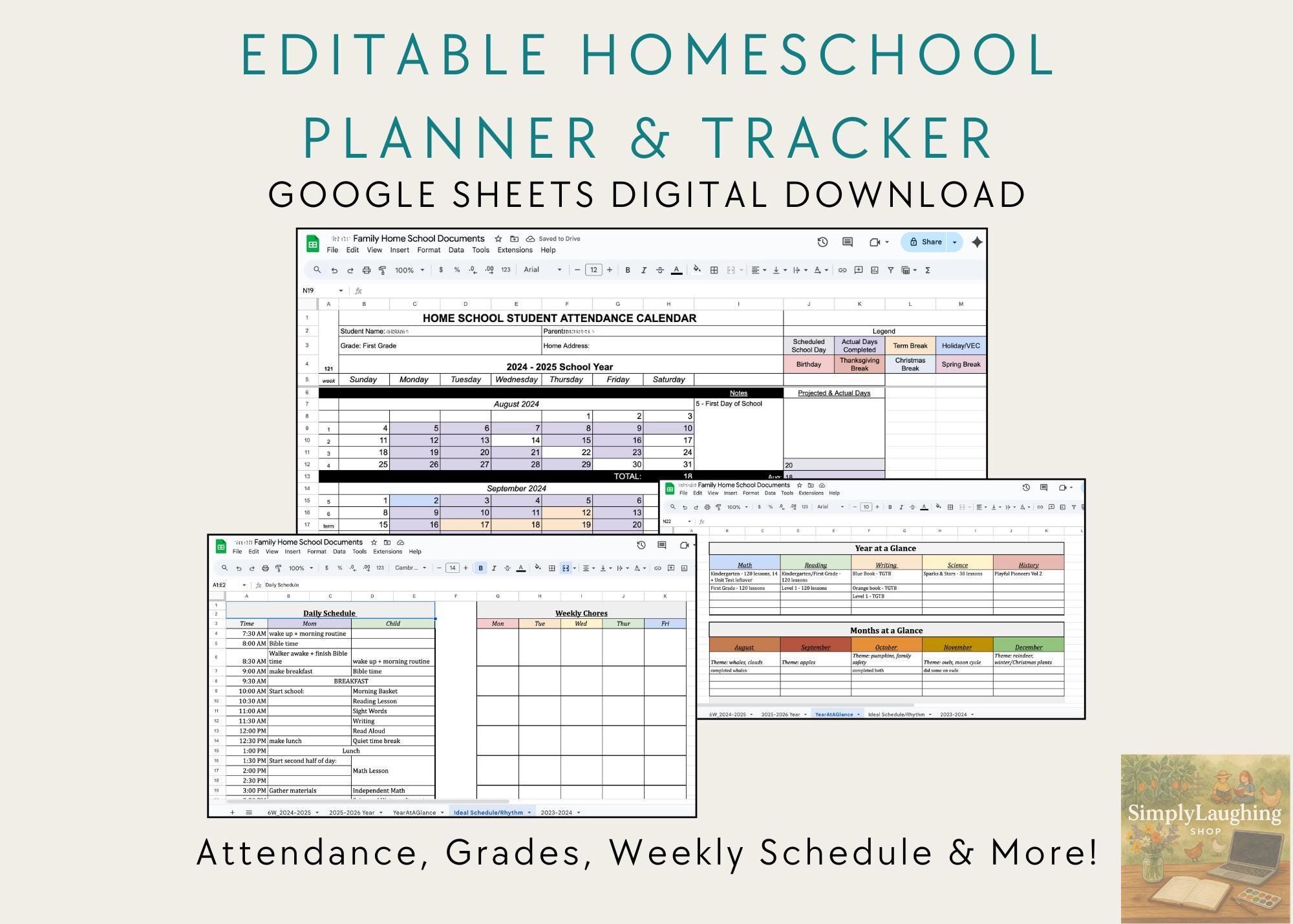 Editable Homeschool Planner & Tracker | Google Sheets Digital Download ...