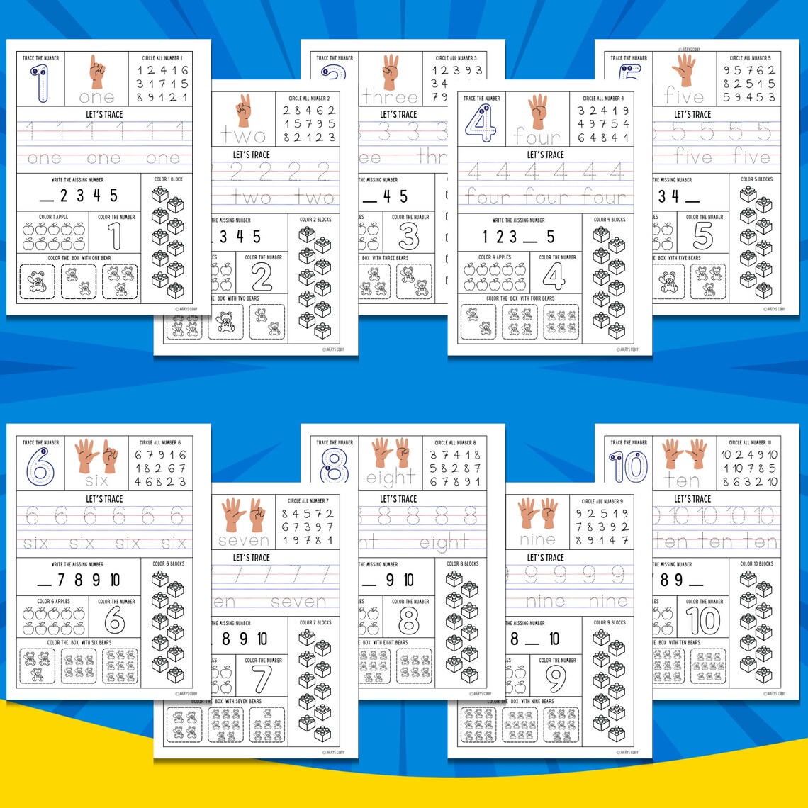 Learn to Count and Color Numbers 1 to 10 Preschool Practice Writing ...