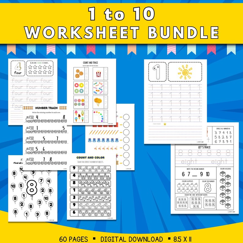 Learn to Count and Color Numbers 1 to 10 Preschool Practice Writing ...