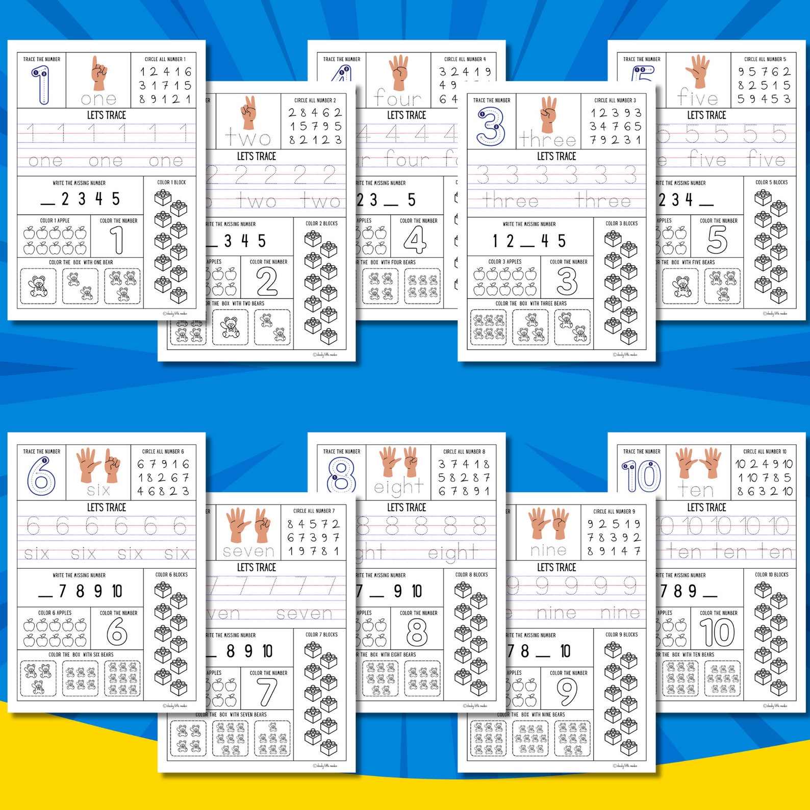 Learn to Count and Color Numbers 1 to 10 Preschool Writing Practice - Etsy