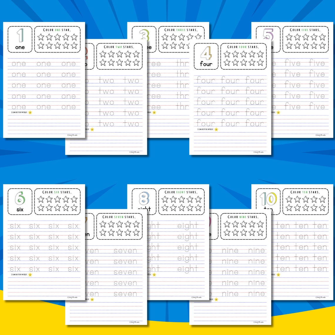 Learn to Count and Color Numbers 1 to 10 Preschool Writing Practice - Etsy