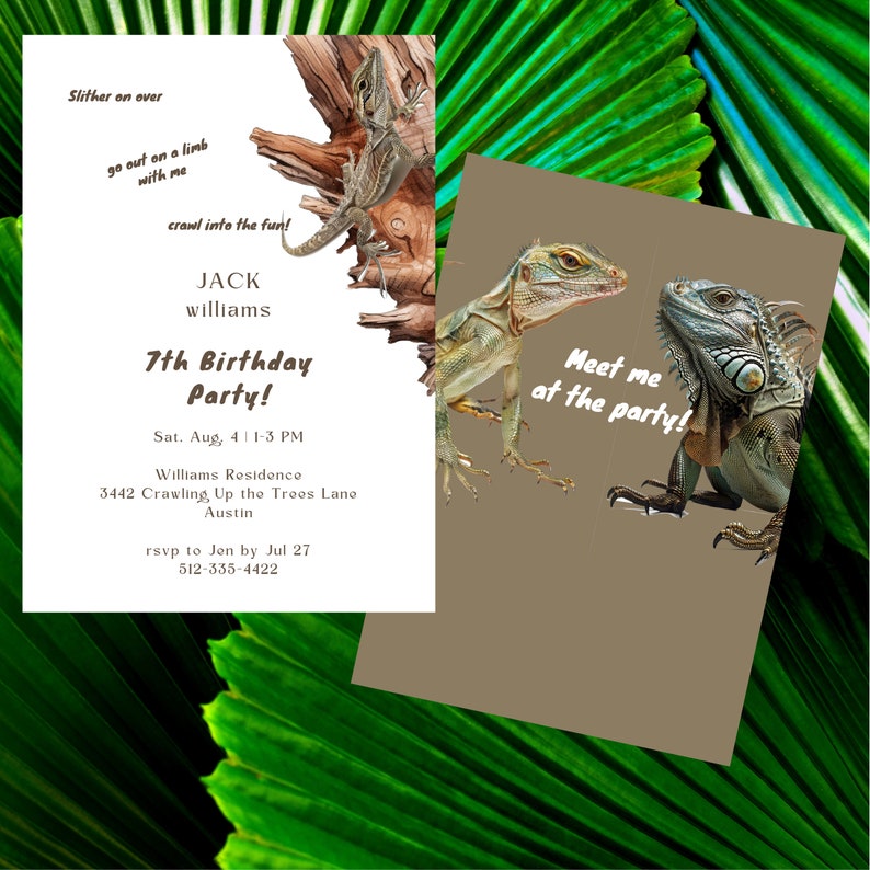 Digital Slither on Over Lizard Birthday Party Invitation, Lizard ...