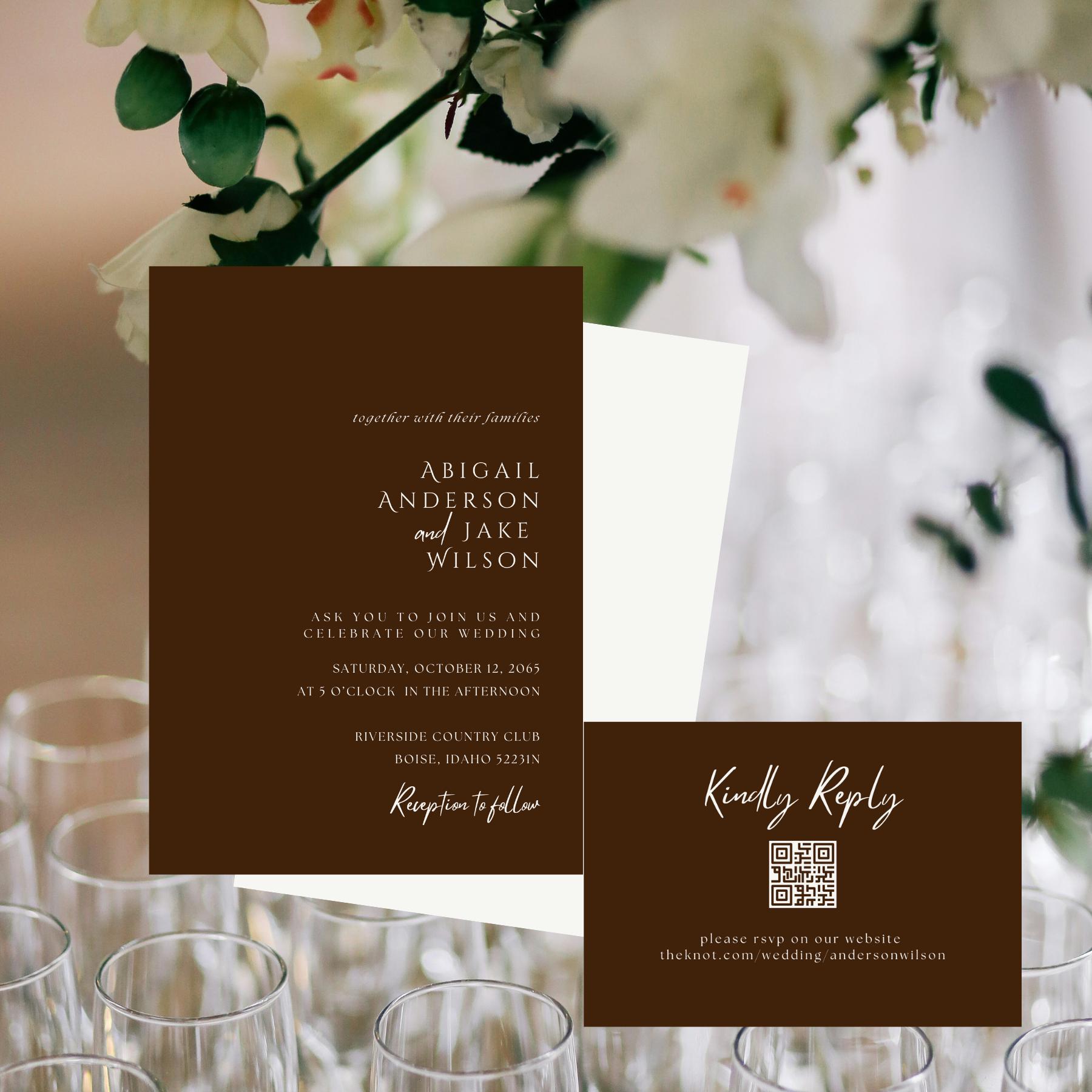 Digital Chocolate Wedding Invitation, RSVP. & Details Cards, Brown RSVP ...