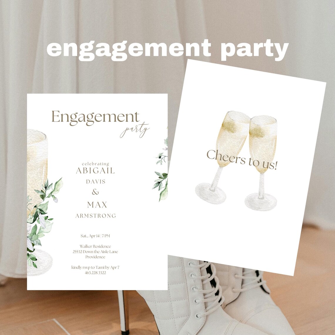 Digital Champagne Cheers to Us Engagement Party Invitation, Engagement ...