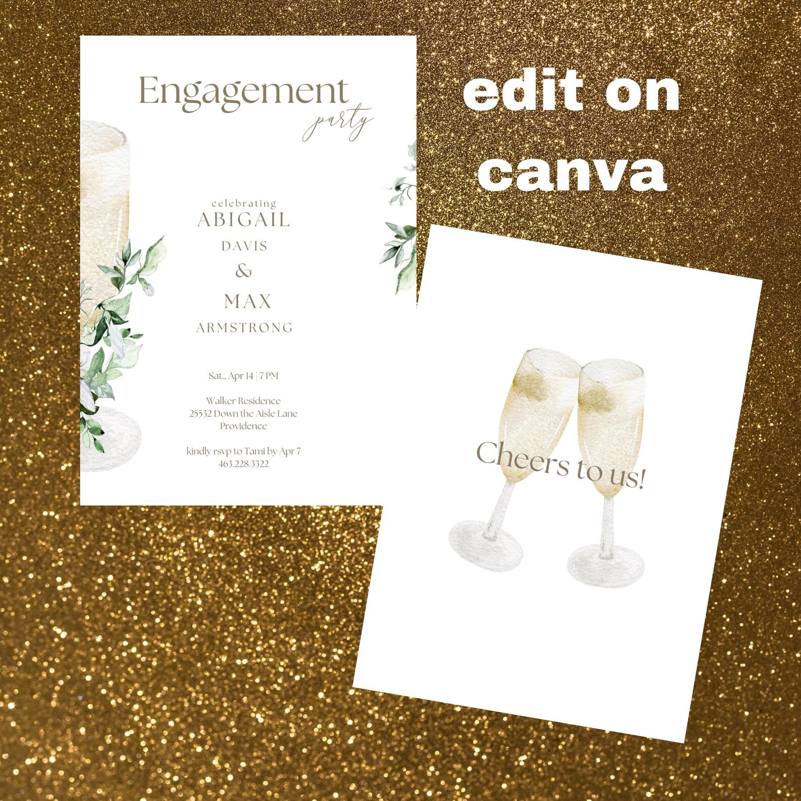 Digital Champagne Cheers to Us Engagement Party Invitation, Engagement ...