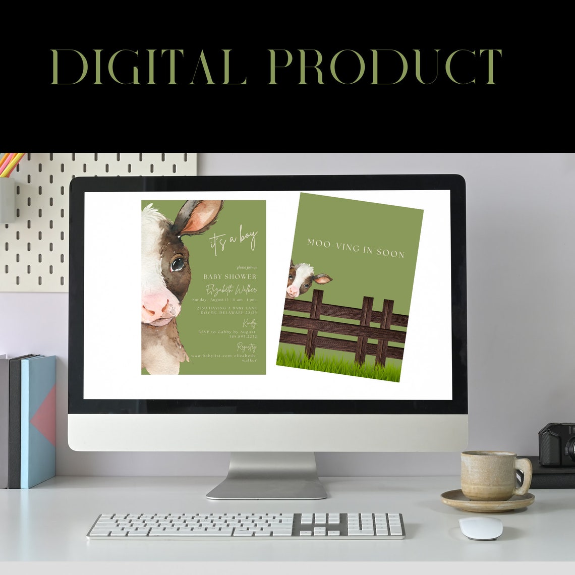 Digital Moss Green Baby Shower Bundle, Moss Green Baby Shower ...