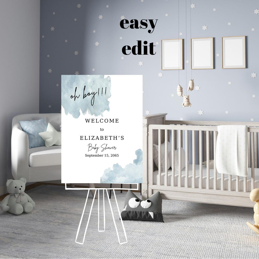 Digital Oh Boy! Blue Baby Shower Welcome Sign, Baby Shower Welcome Sign ...