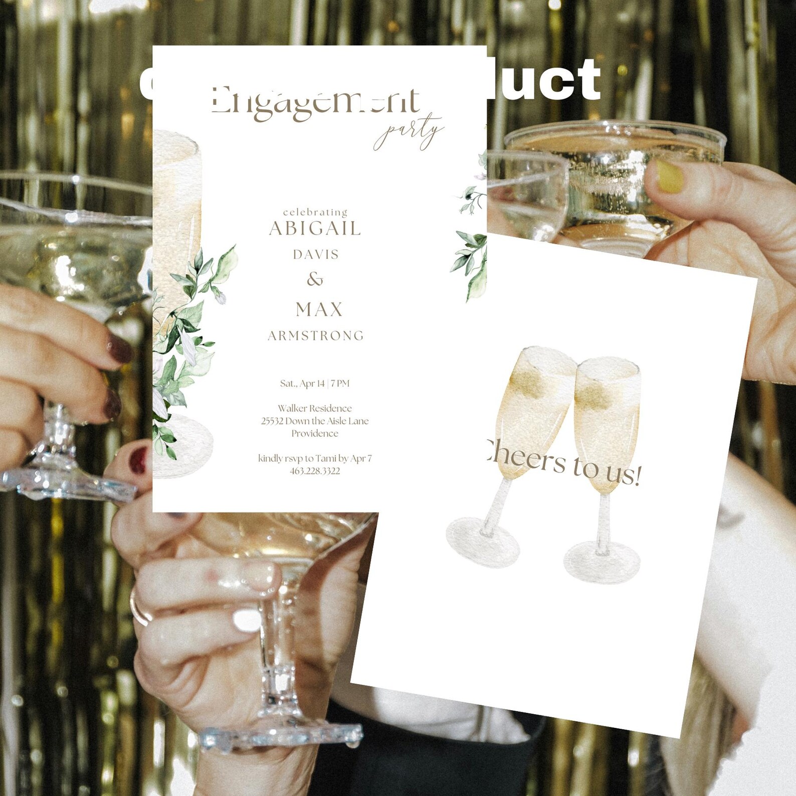 Digital Champagne Cheers to Us Engagement Party Invitation, Engagement ...