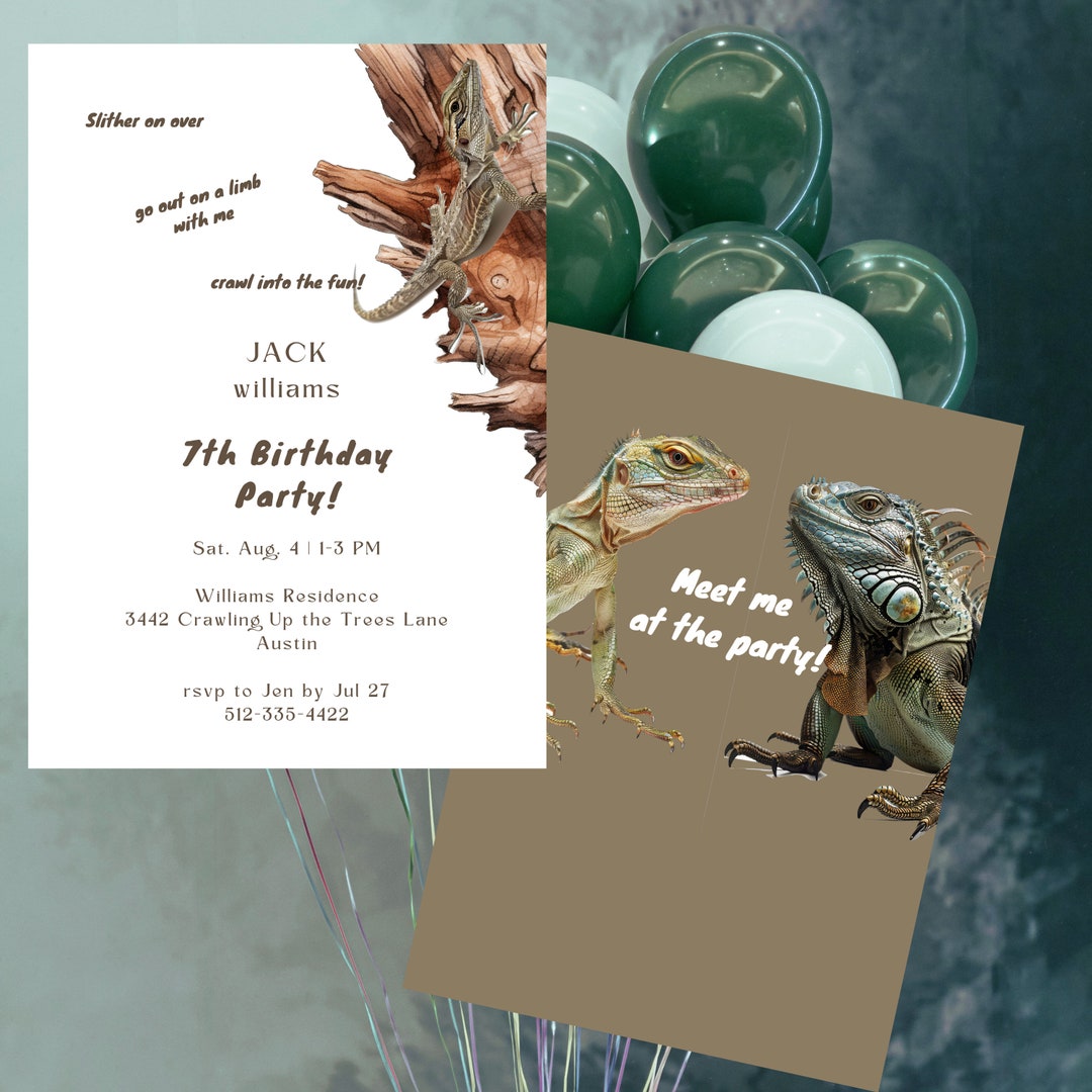 Digital Slither on Over Lizard Birthday Party Invitation, Lizard ...