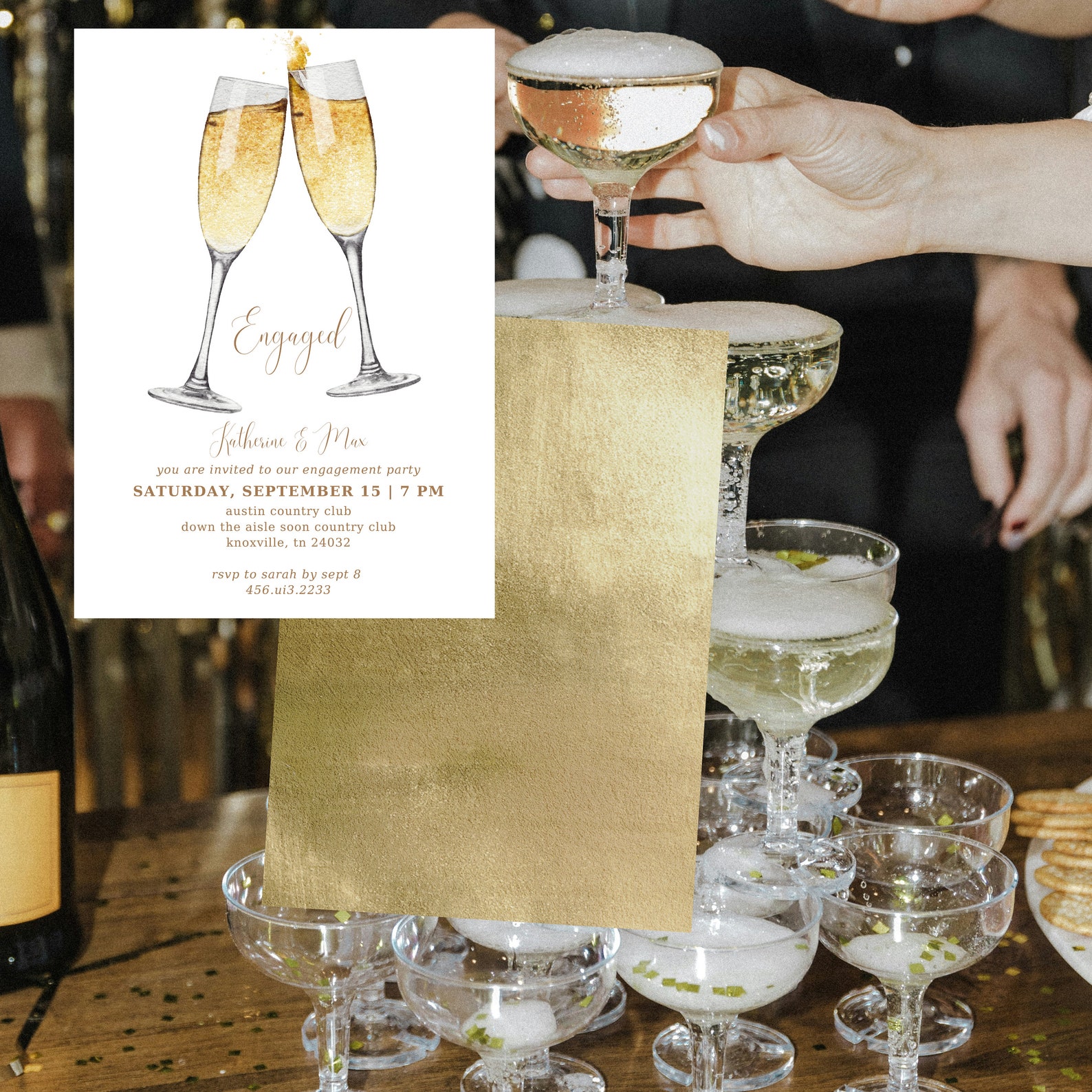 Digital Champagne Toast Engagement Party Invitation, Engagement Party ...