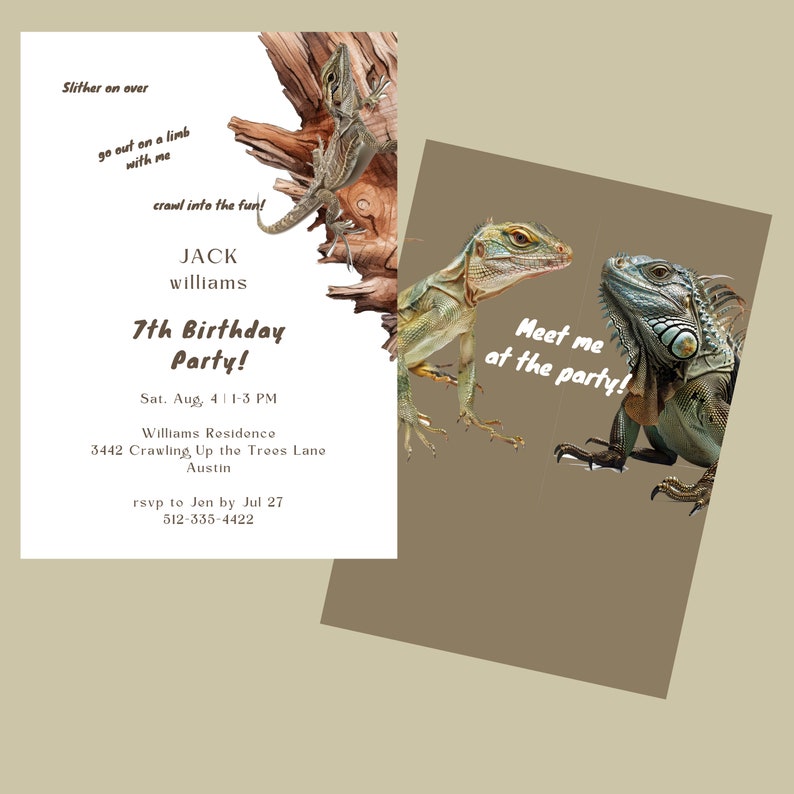 Digital Slither on Over Lizard Birthday Party Invitation, Lizard ...