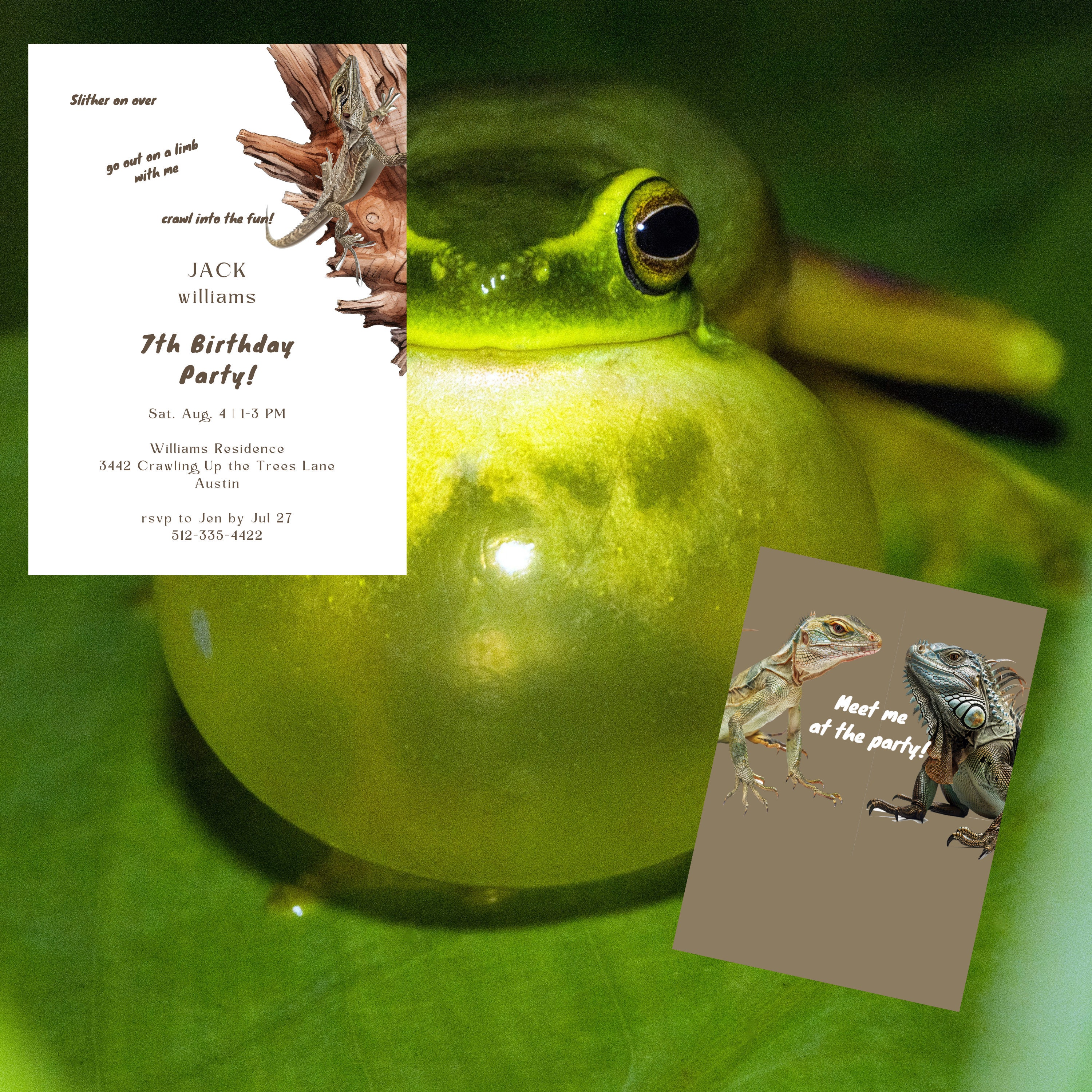 Digital Slither on Over Lizard Birthday Party Invitation, Lizard ...
