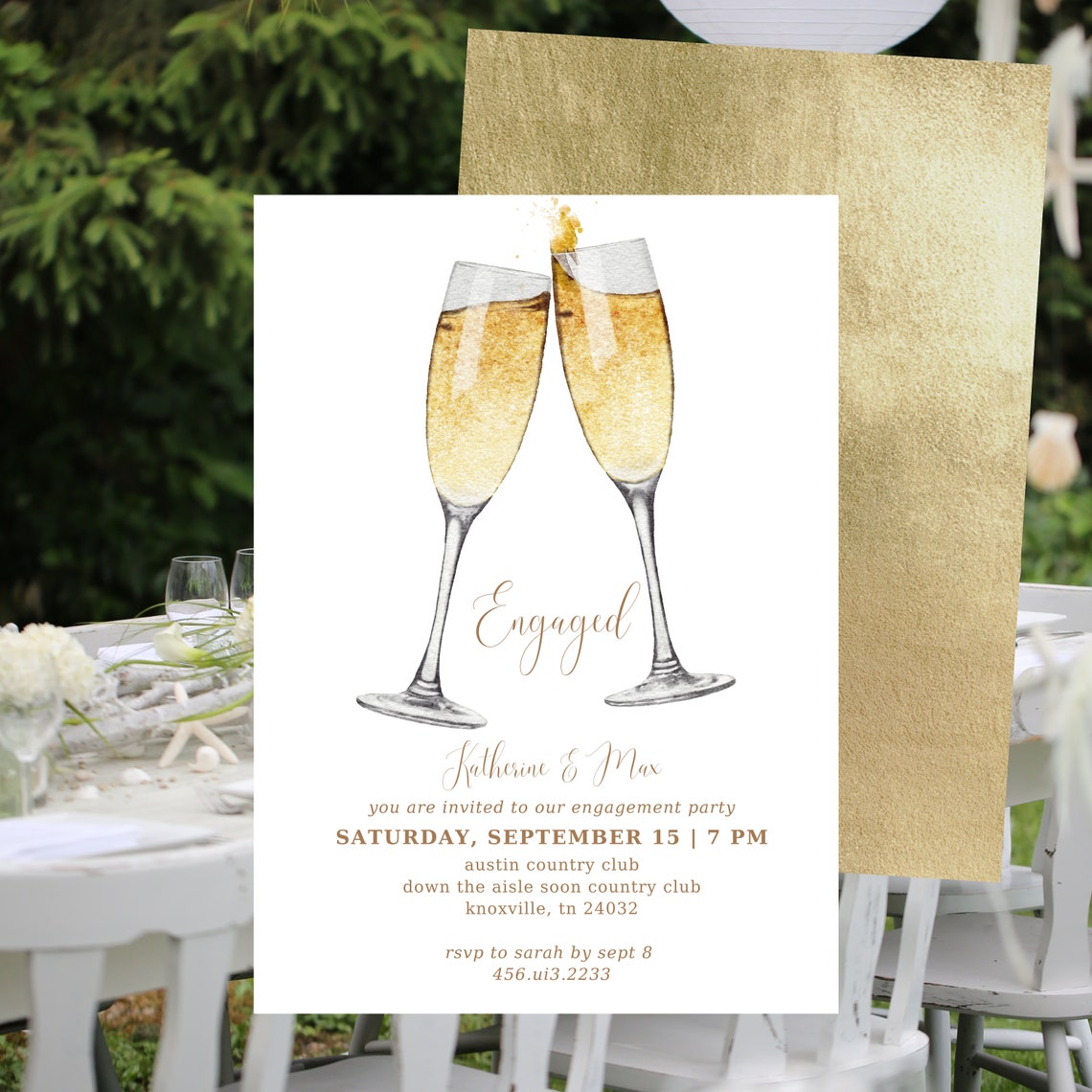 Digital Champagne Toast Engagement Party Invitation, Engagement Party ...