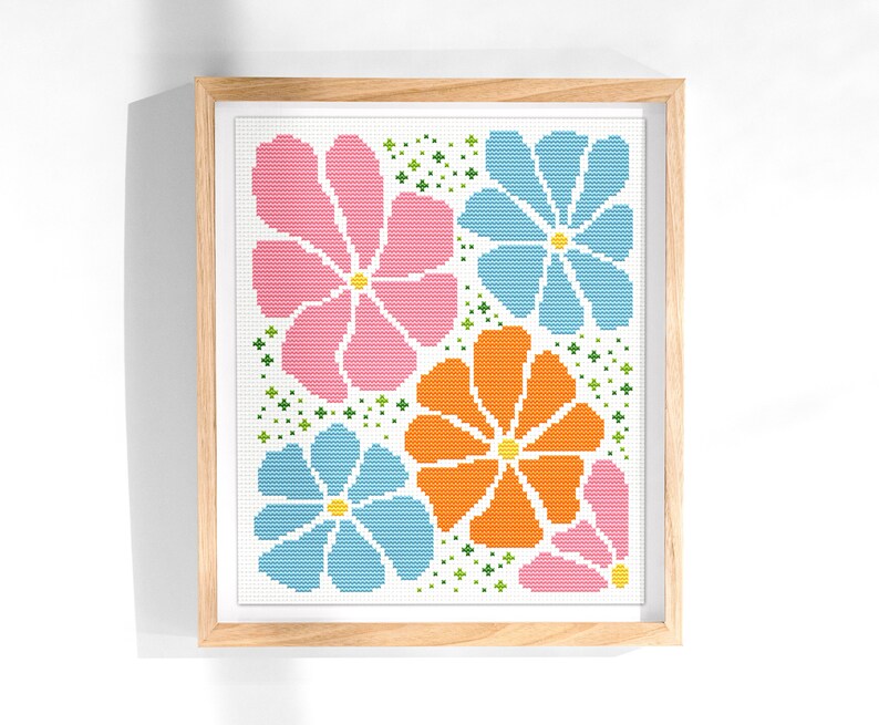 Spring Flowers: Cross Stitch PDF Pattern Modern Colorful Illustration ...