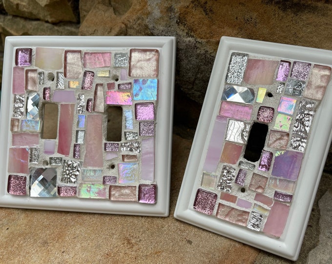 Mosaic Pink Light Switch Plates Cover Stained Glass Decor Pink Blends ...